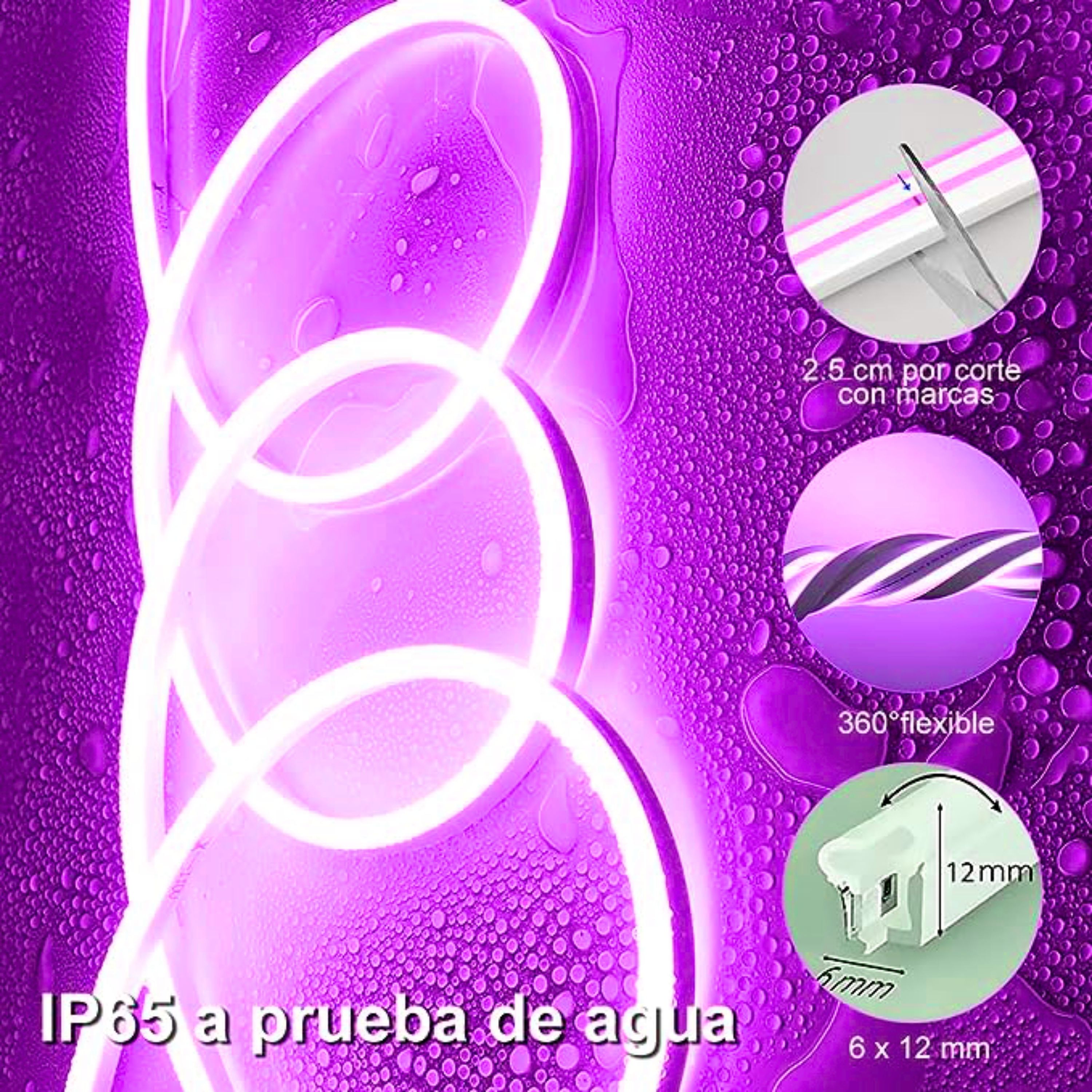 Tira Led Neón Flex Unicolor Decorativa 5 Metros Con Fuente De
