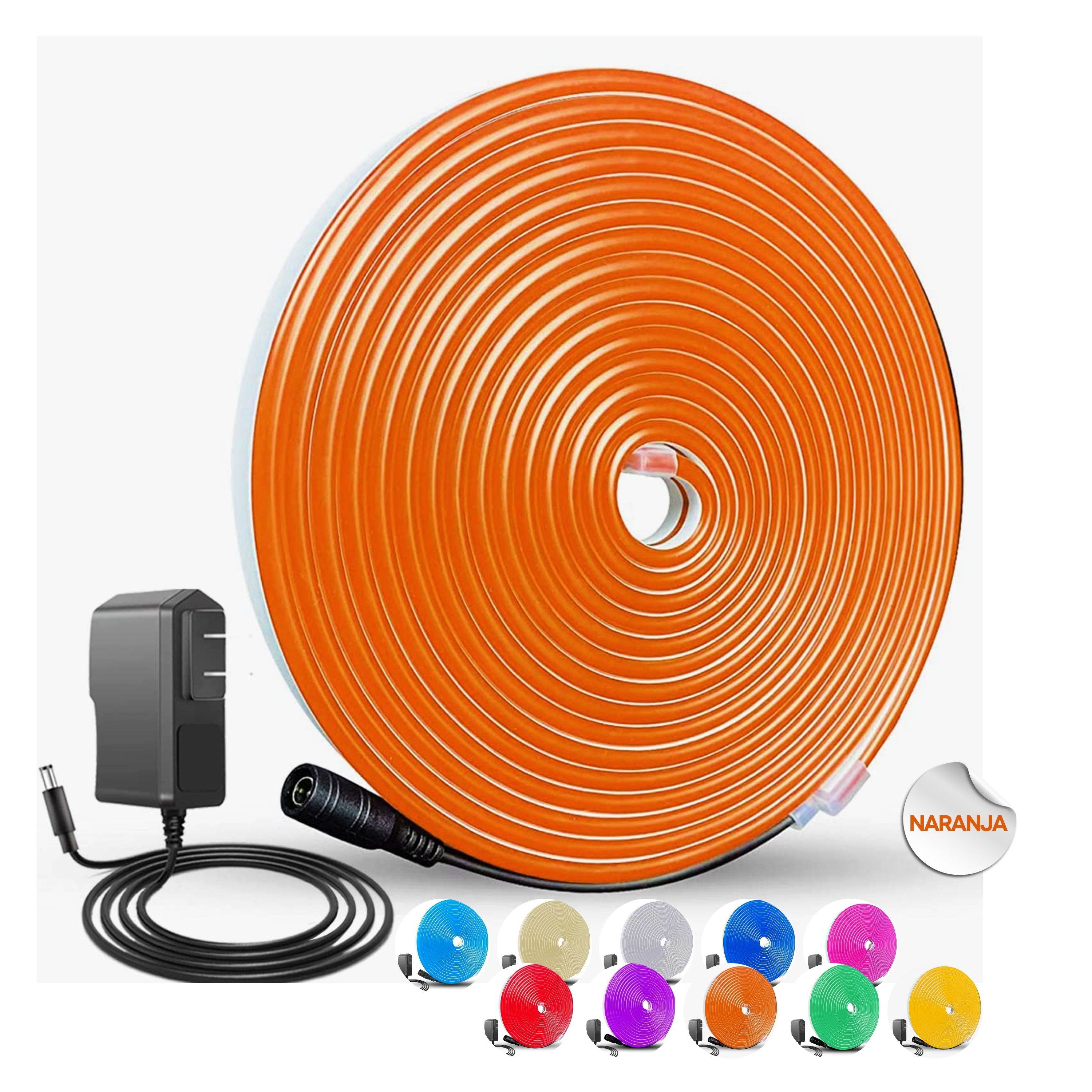 Tira Led Neón Flex Unicolor Decorativa 5 Metros Con Fuente De